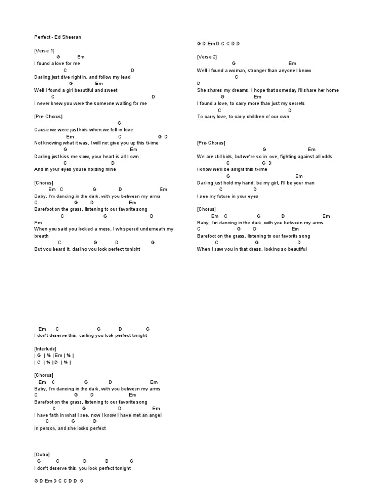 Perfect Guitar Chords | PDF | Song Structure | Musical Compositions