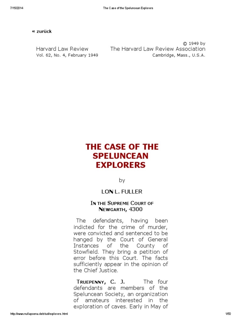 The Case of The Speluncean Explorers | PDF | Sentence (Law) | Ethical ...