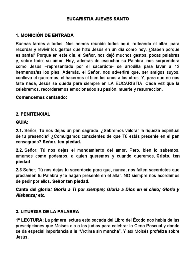 Guion Jueves Santo 2019 OK | PDF | eucaristía | Misa (liturgia)