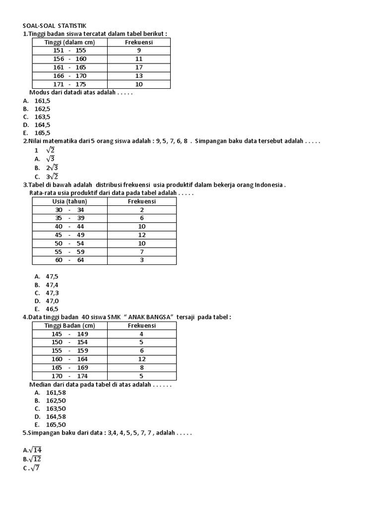 Soal-Soal Latihan Statistik | PDF