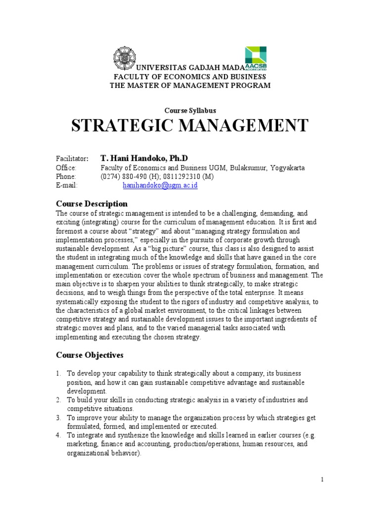 MM-Syllabus of Strategic Management-2021 | PDF | Strategic Management | Swot Analysis