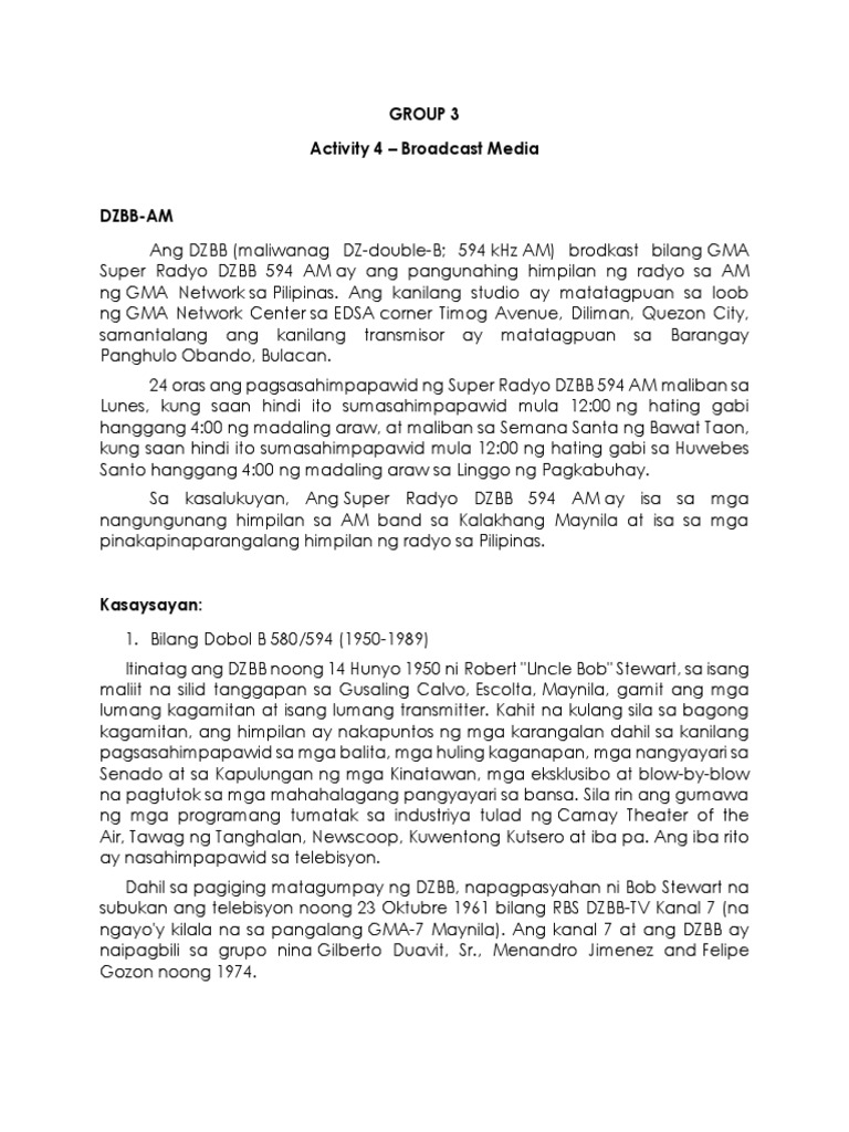 GROUP 3 - Activity 4 - Broadcast Media | PDF