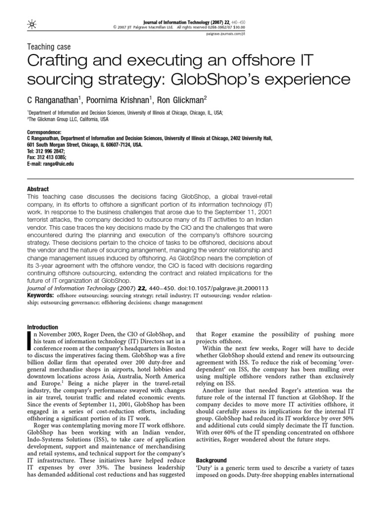 Outsourcing Case Study | PDF | Outsourcing | Offshoring
