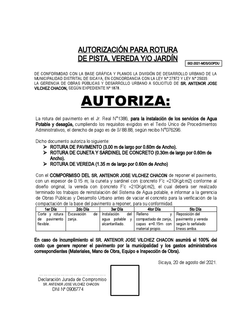 Autoriz N°002 | PDF