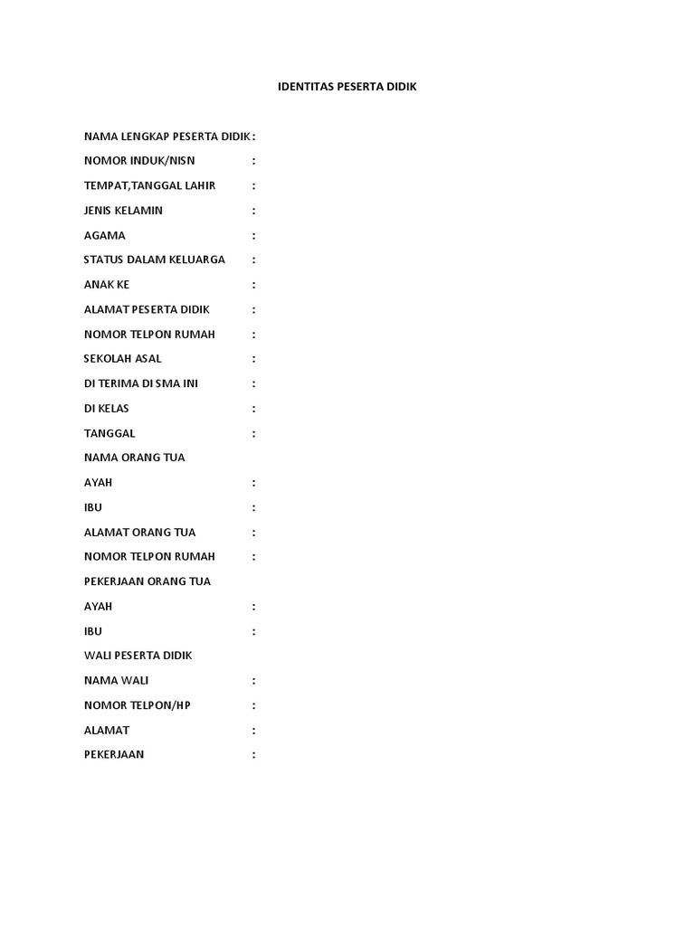 Identitas Peserta Didik Di Raport | PDF
