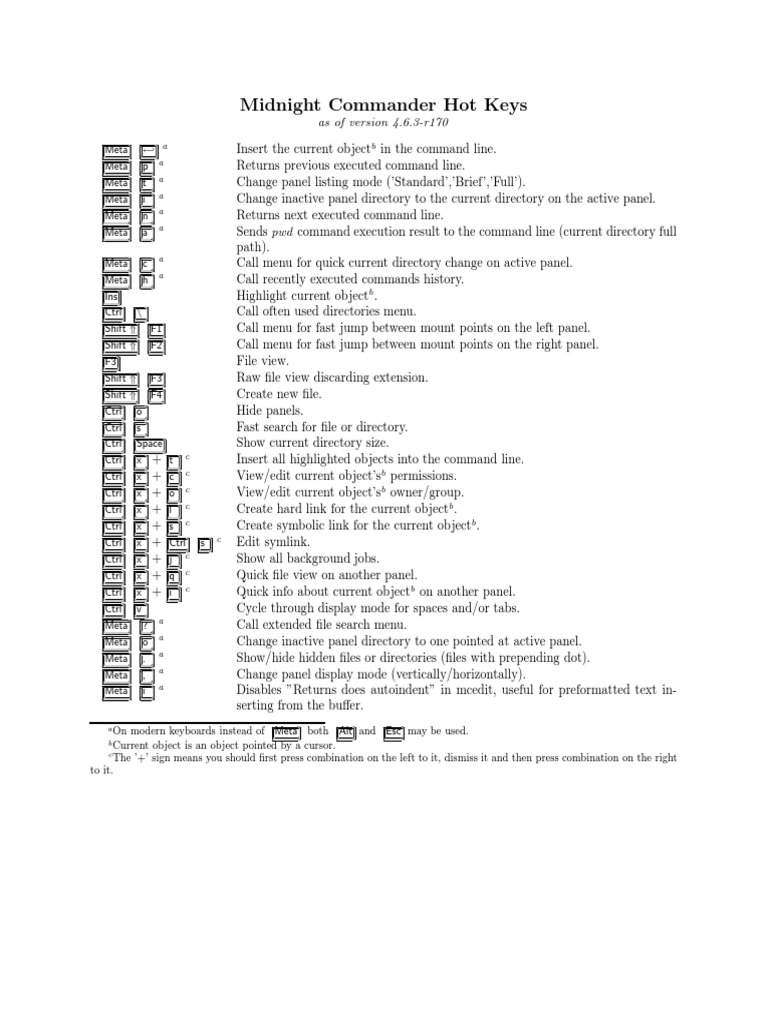 Midnight Commander Hot Keys: A B A A A A A | PDF | Keyboard Shortcut | Computer Science