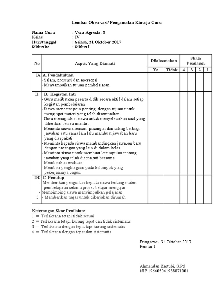 2.lembar Observasi Kinerja Guru-1 | PDF 2.lembar Observasi Kinerja Guru-1 | PDF