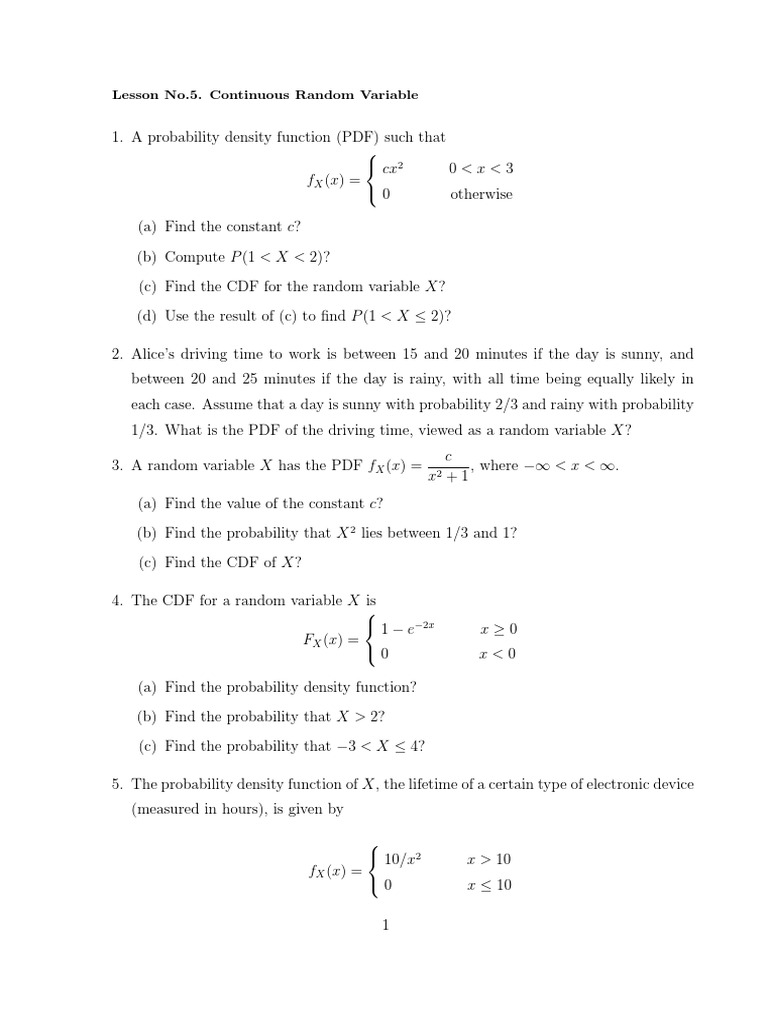 Lesson No.5. Continuous Random Variable | Download Free PDF ...