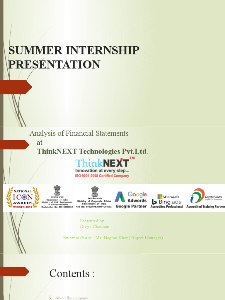 Summer Internship Presentation 1-1 | PDF | Financial Statement ...