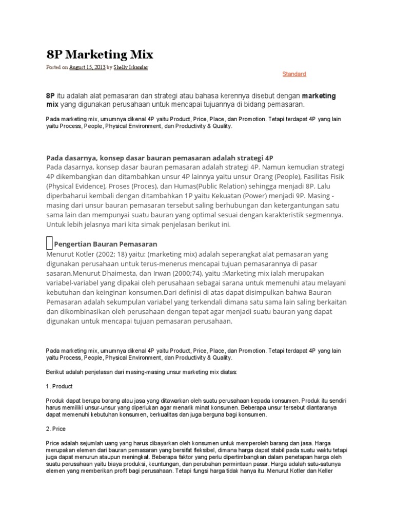 8 P Marketing Mix Theory | PDF