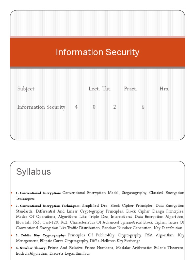 Information Security: Subject Lect. Tut. Pract. Hrs | PDF | Cryptography | Cipher