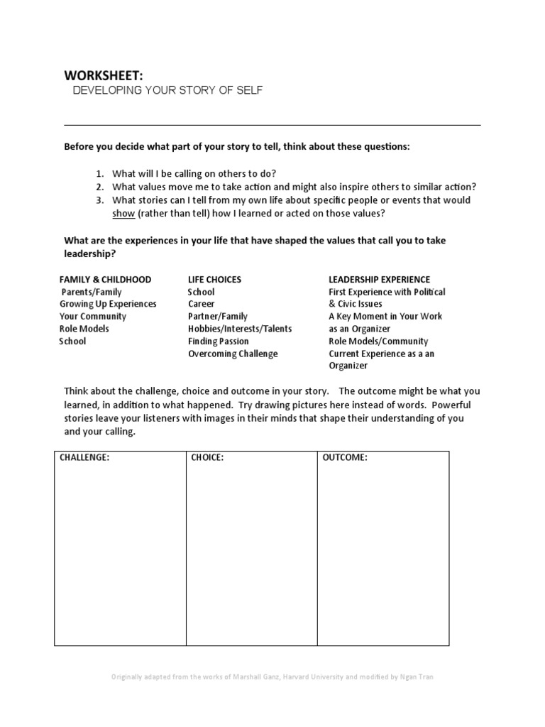 Developing Your Story of Self Worksheet | PDF | Leadership ...