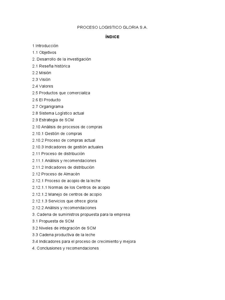 Proceso Logistico de Gloria | PDF | Logística | Calidad (comercial)