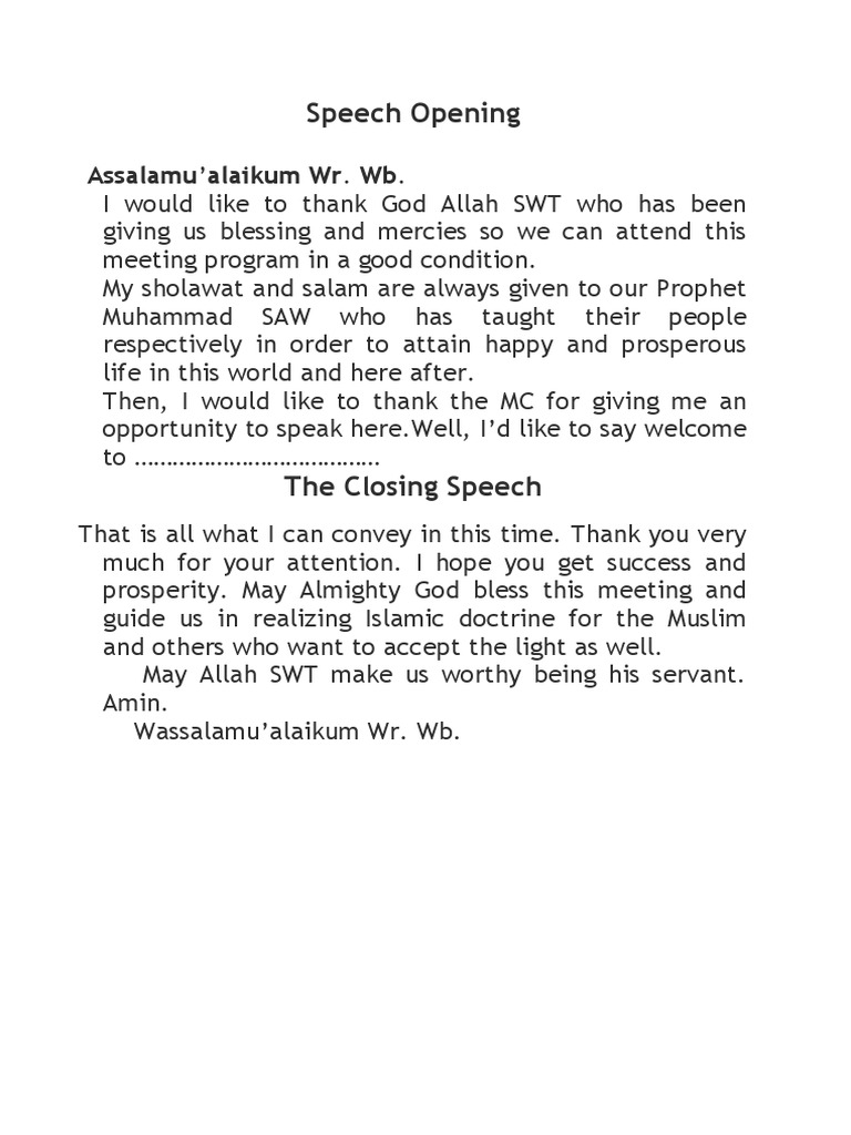 Speech Opening: Assalamu'alaikum Wr. WB | PDF | Abrahamic Religions ...