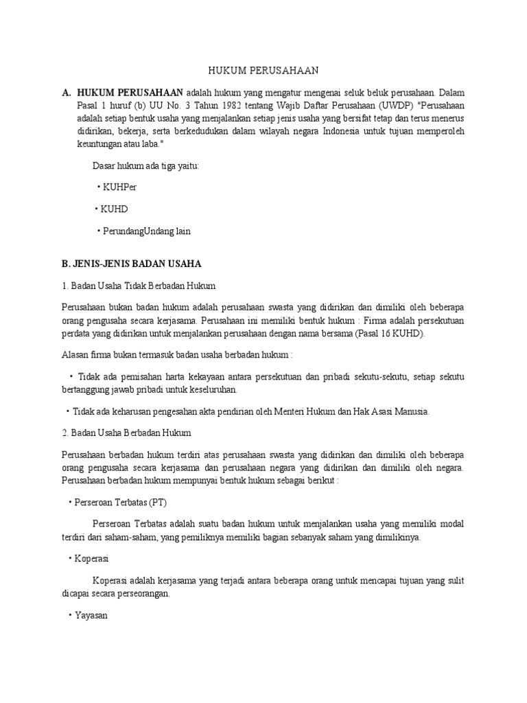 Dasar Hukum Perusahaan di Indonesia | PDF | Hukum