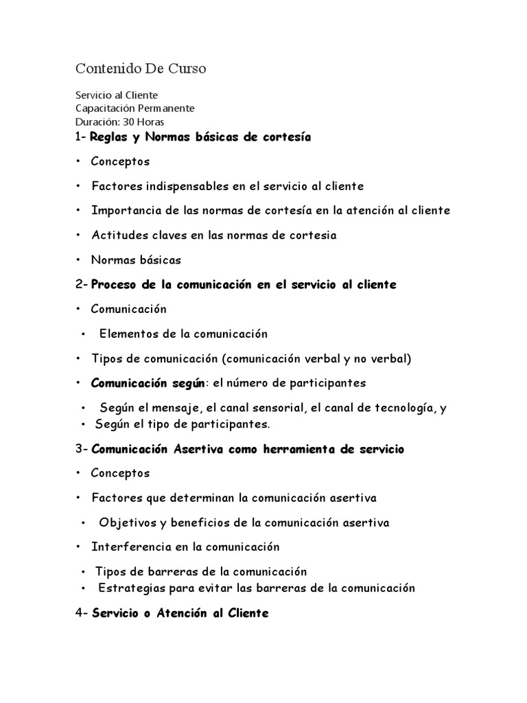 Curso de Servicio al Cliente: 30 Horas | PDF | Comunicación | Servicio ...