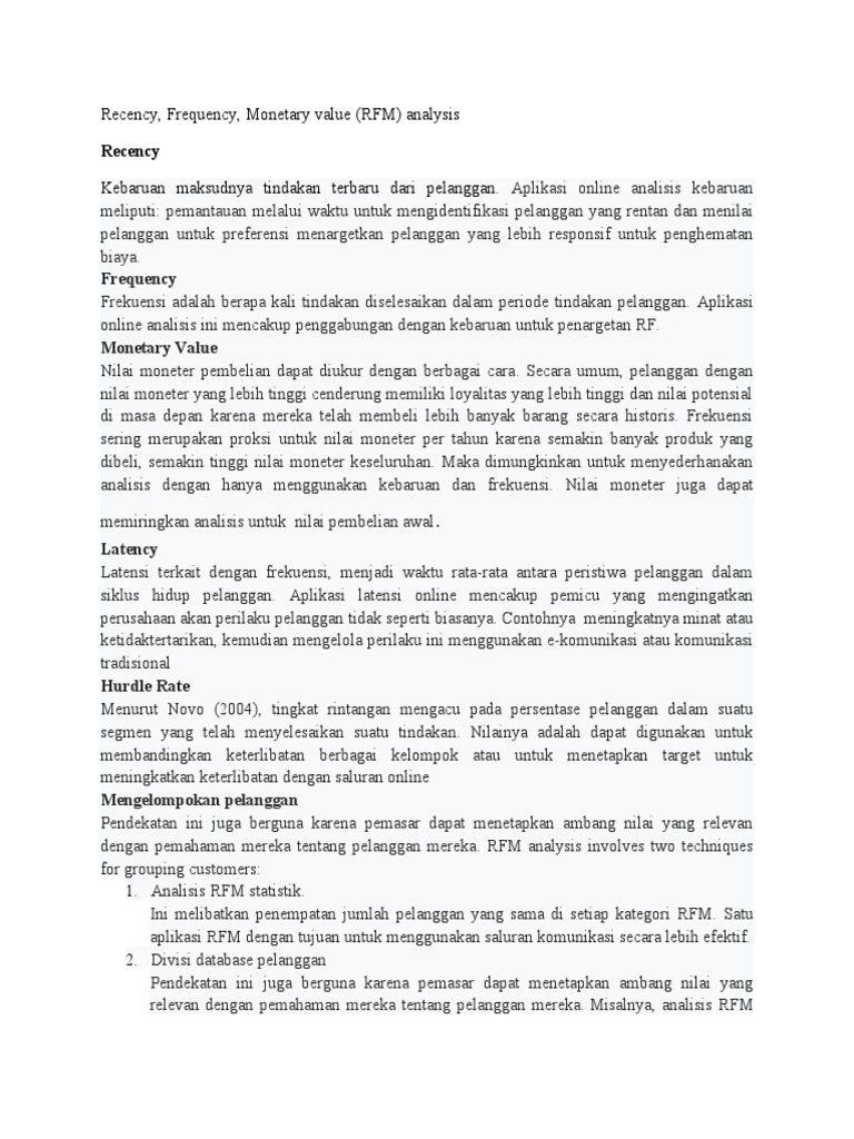 Analisis RFM: Recency, Frequency, Value | PDF