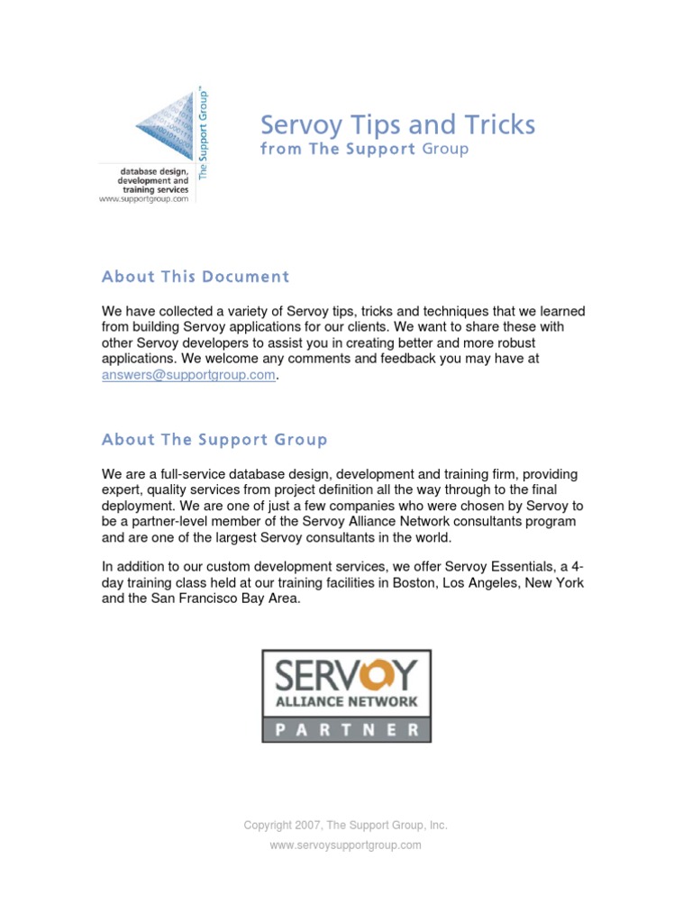 Servoy Tips and Tricks: From Thesupportgroup | PDF | Sql | Databases