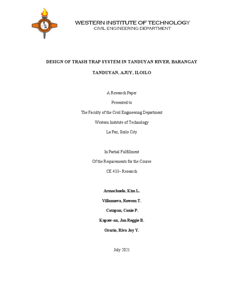 Design of Trash Trap System in Tanduyan River, Barangay Tanduyan, Ajuy ...
