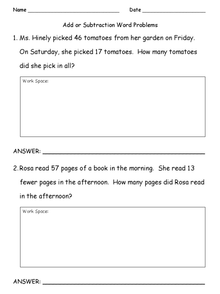 Add or Subtraction Word Problems: Name - Date | PDF | Self-Improvement