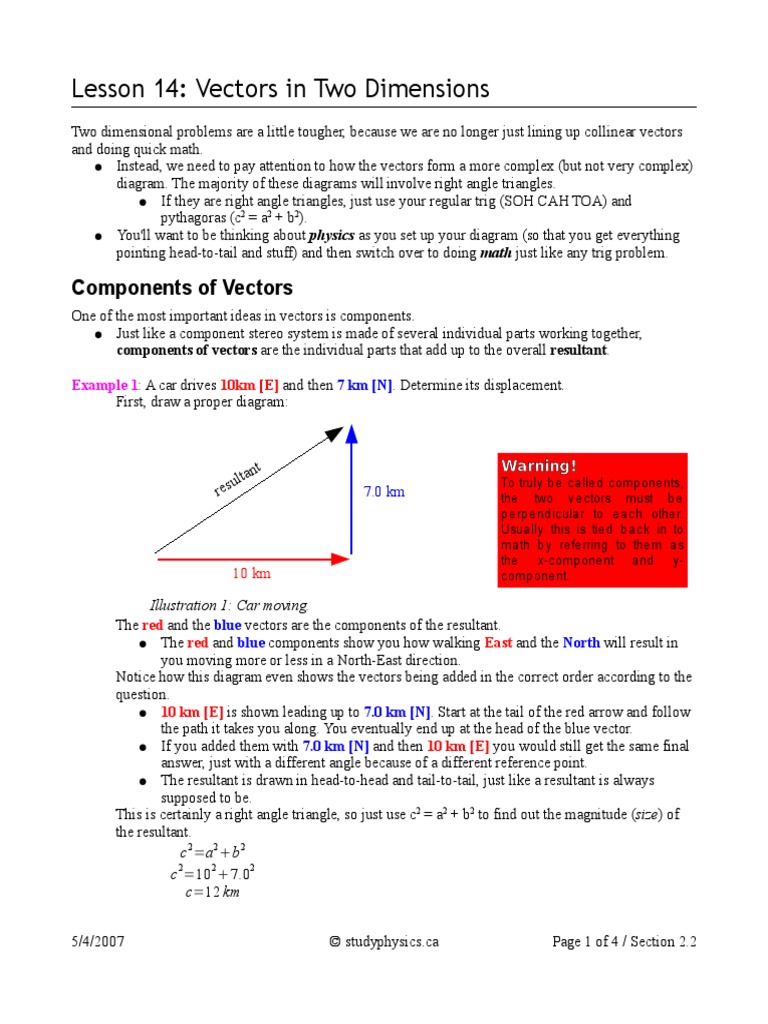 Lesson 14: Vectors in Two Dimensions | PDF | Cartesian Coordinate ...