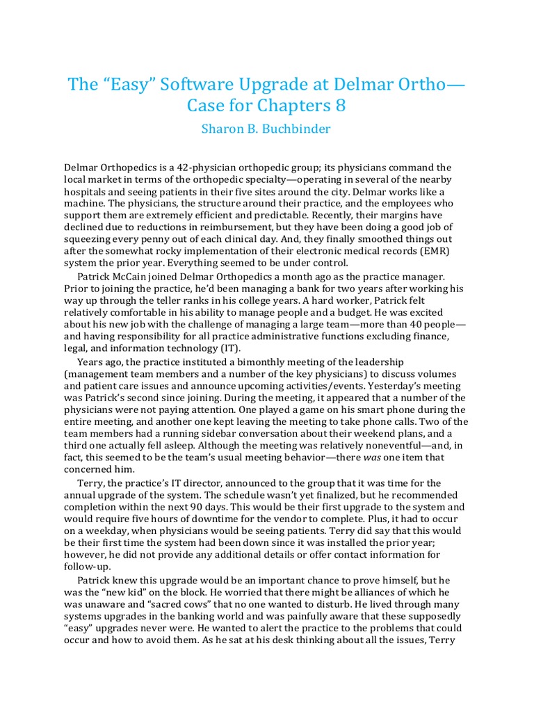 The "Easy" Software Upgrade at Delmar Ortho - Case Study | PDF ...
