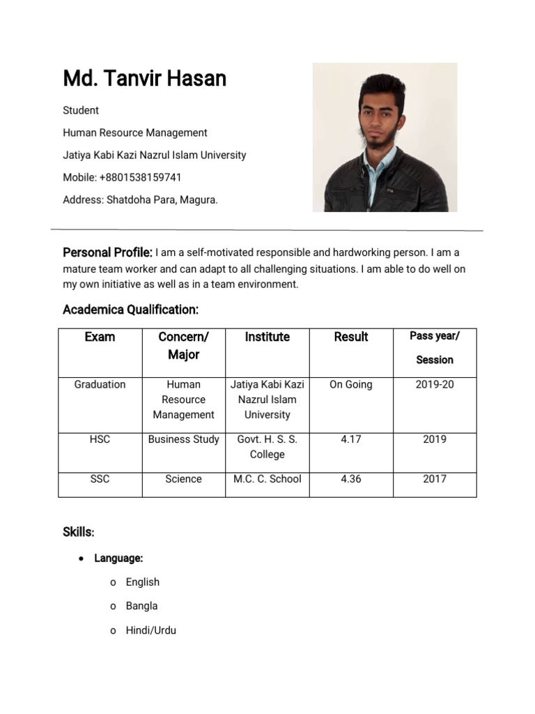 CV Md. Tanvir Hasan | PDF