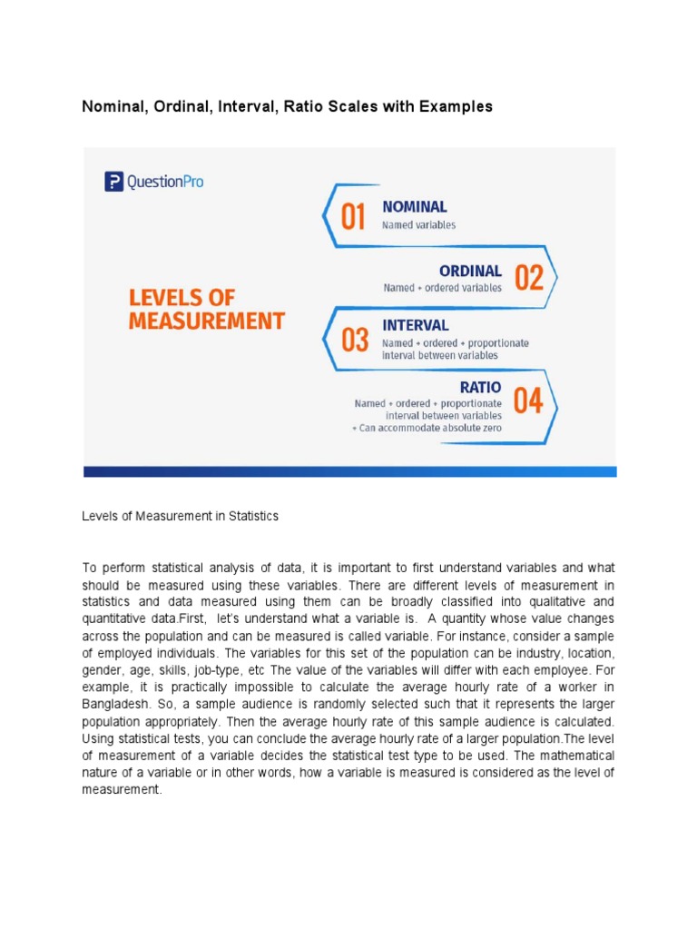 Levels Of Measurement: Nominal Ordinal Interval Ratio