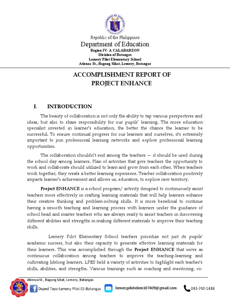 Accomplishment Report Project Enhance | PDF | Teachers | Mentorship
