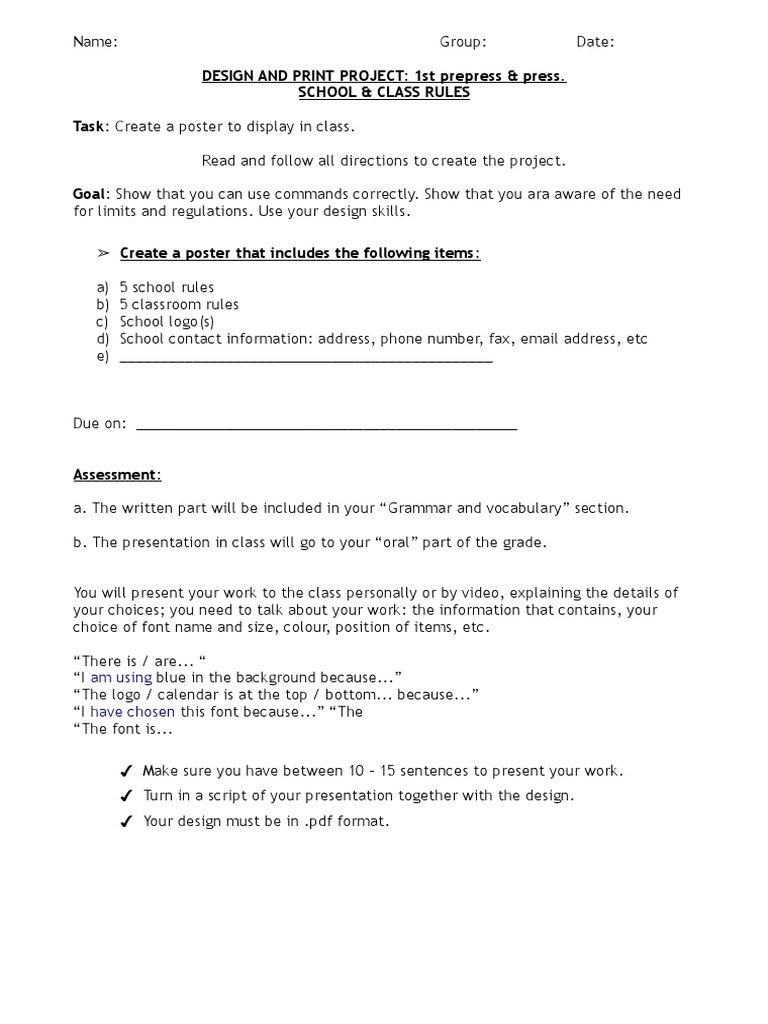 U0 - P4 - School Class Rules Poster | PDF | Stress (Linguistics ...