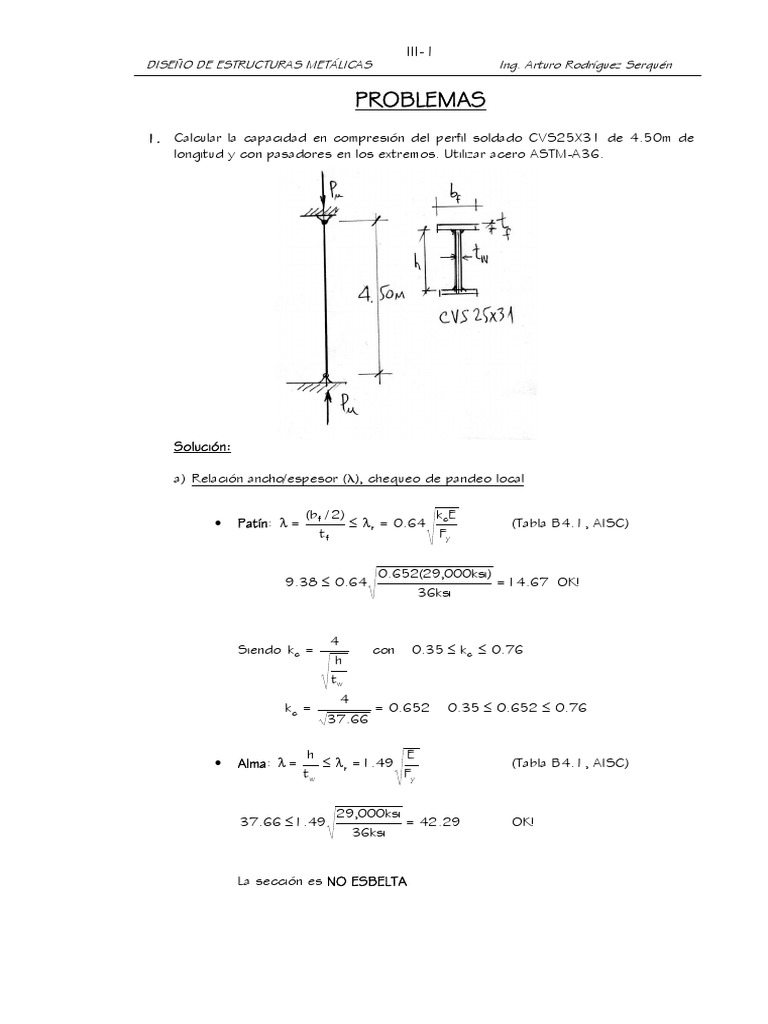 PROBLEMAS CAPIII - Compresión Acero | PDF | Pandeo | Ingeniería Química