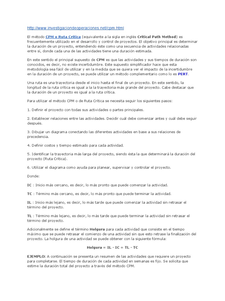 CPM o Ruta Crítica | PDF