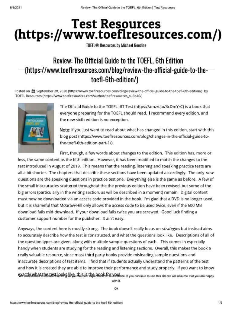 Review The Official Guide To TOEFL 6th Edition | PDF