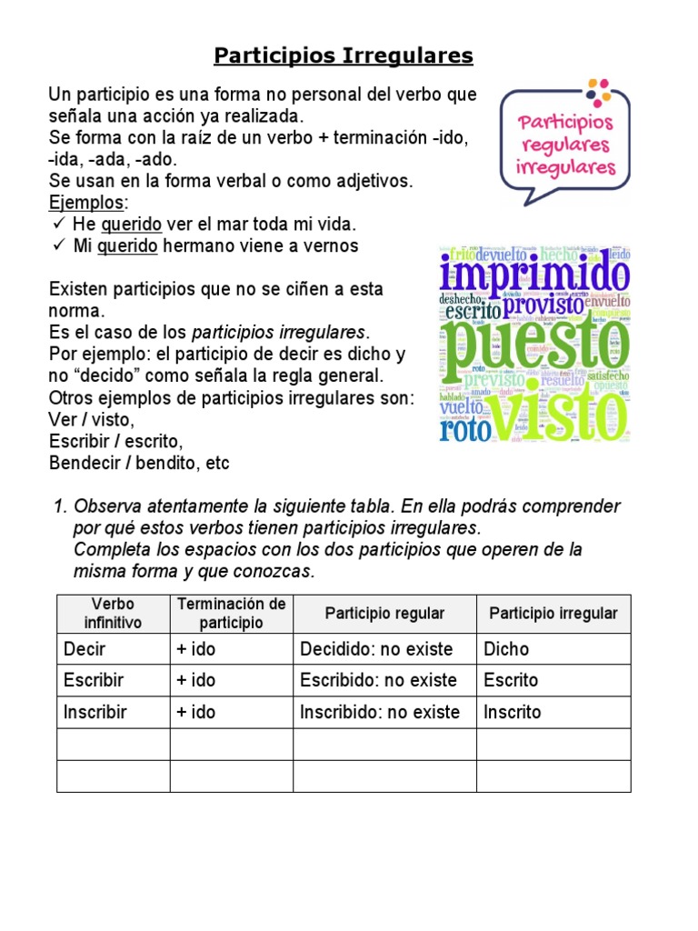 Participios Irregulares | PDF | Verbo | Sintaxis