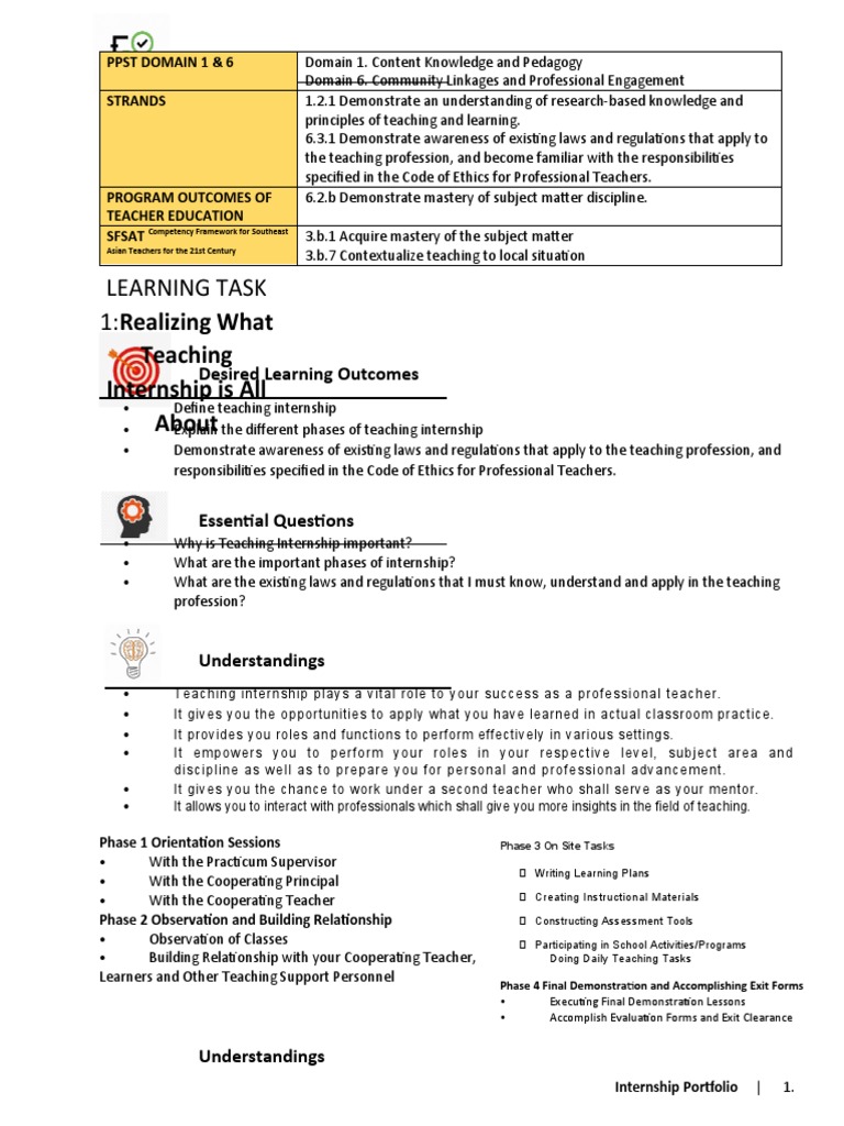 Learning Task 1:: Realizing What Teaching Internship Is All About | PDF ...