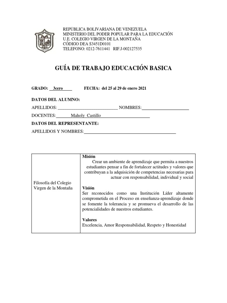 Guia Tercer Grado | PDF | Educación primaria | Venezuela