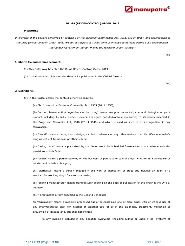 Drugs Price Control Order 2013 | PDF | Generic Drug | Pharmaceutical ...