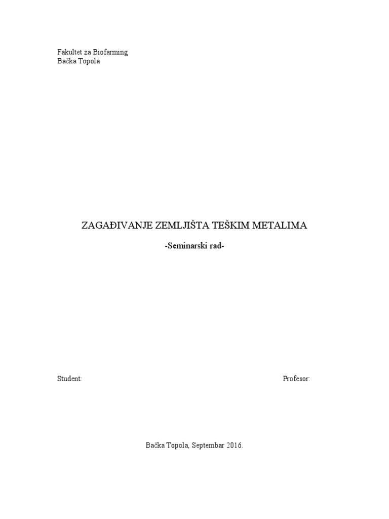 Zagadjivanje Zemljista Teskim Metalima | PDF