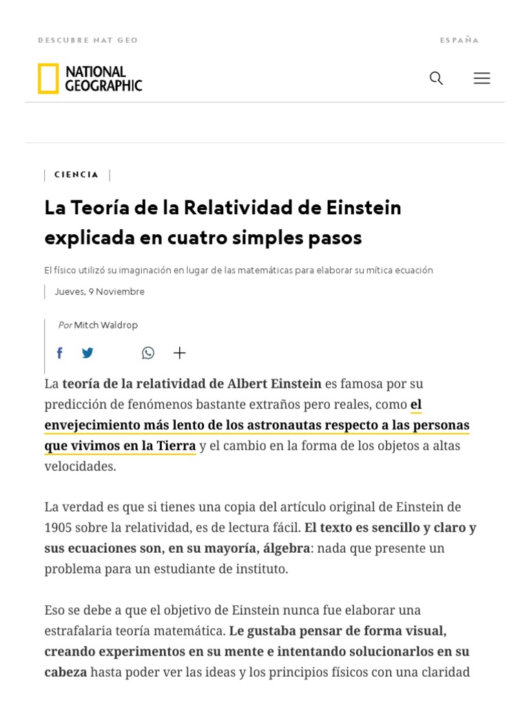 La Teoría de La Relatividad de Einstein Explicada en Cuatro Simples ...