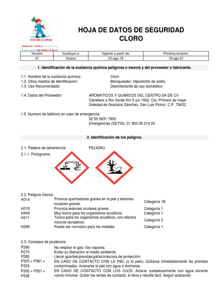 Cloro Hds Pdf Cloro Agua