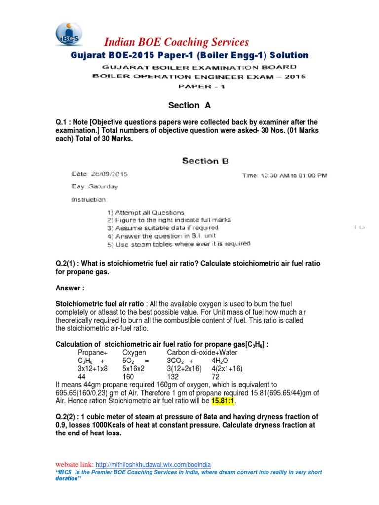 Gujarat BOE Exam Paper 2015 Solutions | PDF | Boiler | Steam