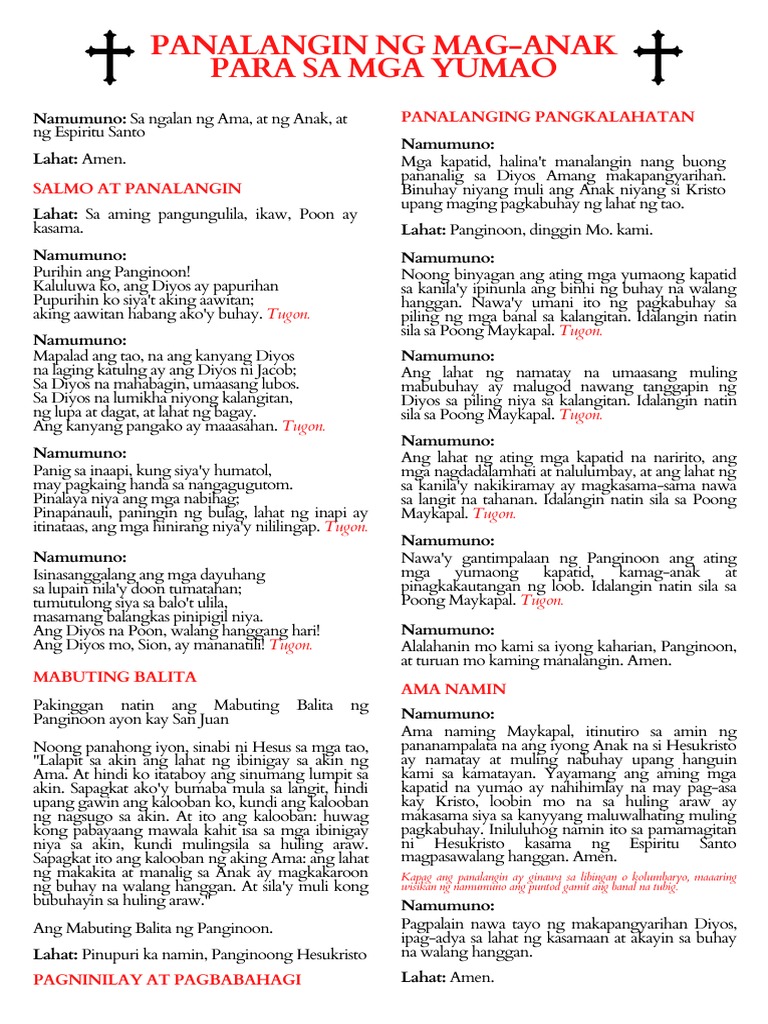 Panalangin NG Mag-Anak para Sa Mga Yumao | PDF