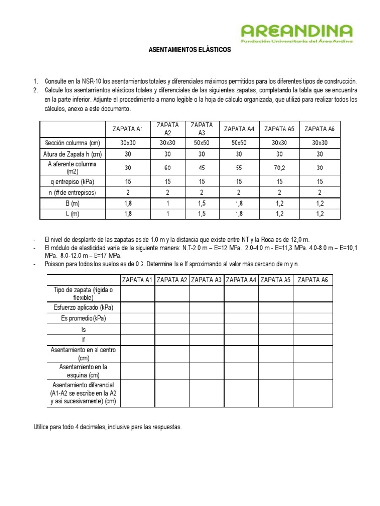 Taller Asentamientos Elasticos 202160 Pdf