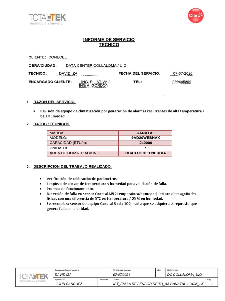 Ist - Daño de Tarjeta de TH - Aa Canatal 1 240kbtu - Ce - DC Collaloma ...