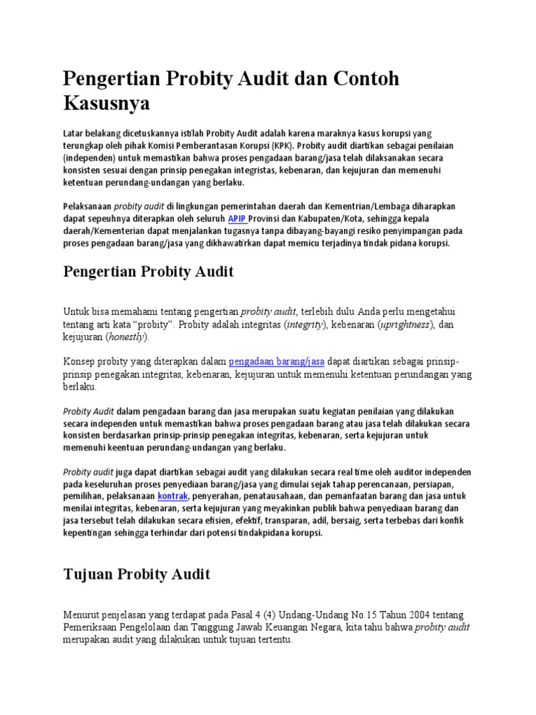 Pengertian dan Contoh Probity Audit | PDF | Bisnis | Pengelolaan ...