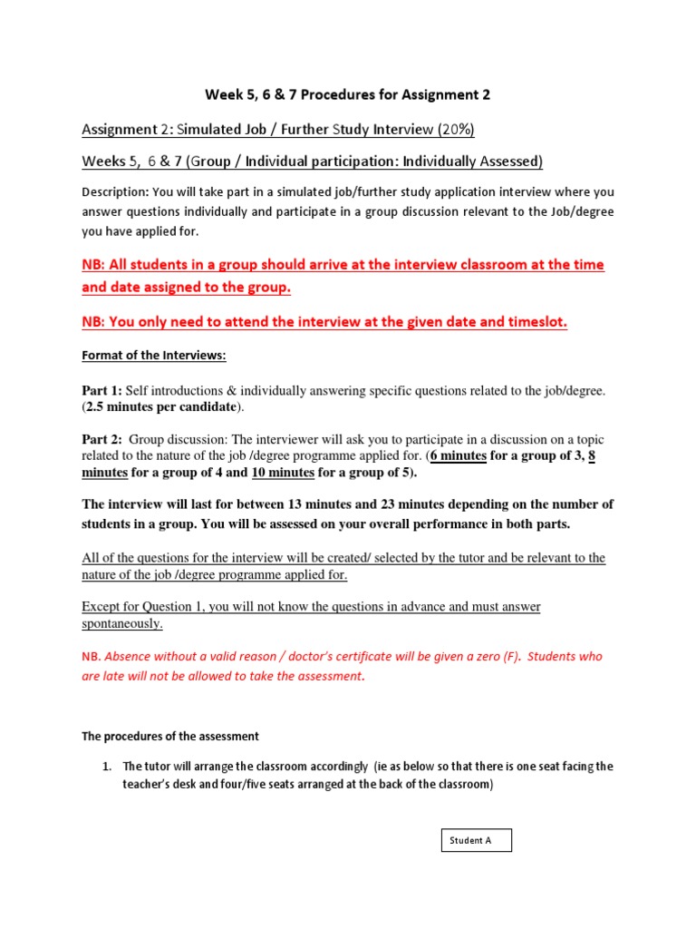 Procedures For Assignment 2 | PDF | Interview | Classroom