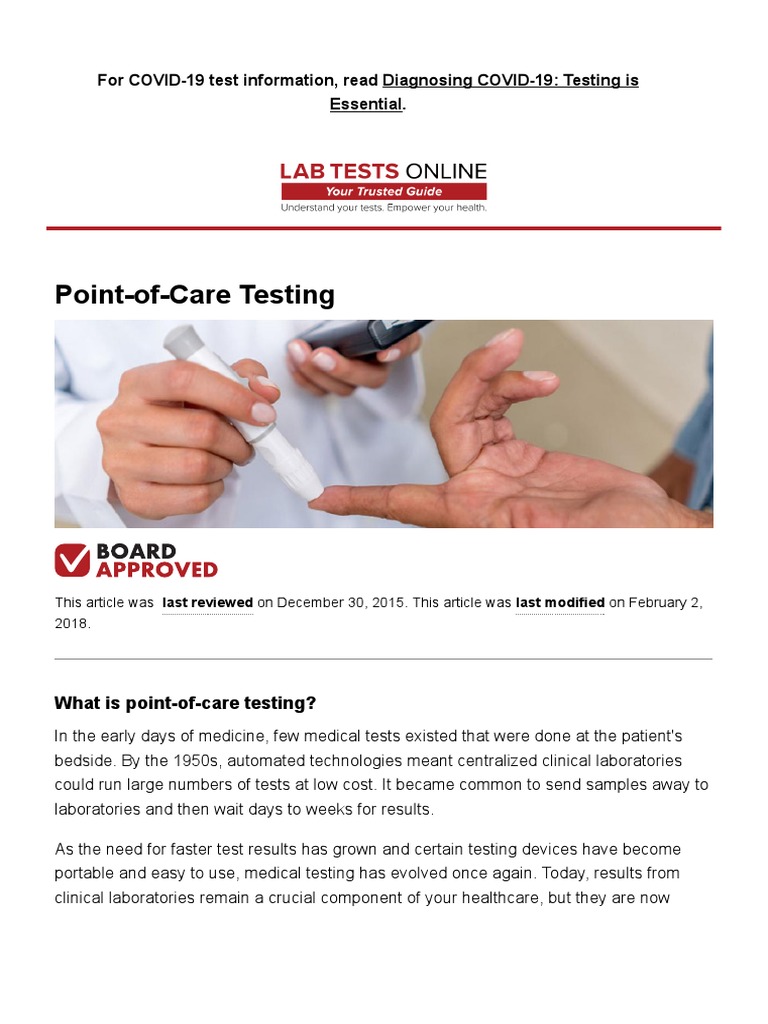 Point-of-Care Testing - Lab Tests Online | PDF | Influenza | Diagnosis ...