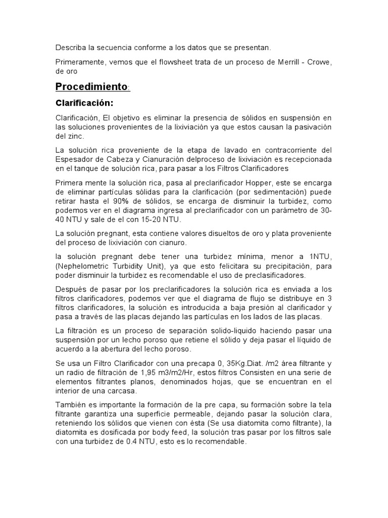 Merrill Crowe, Descripcion Del Proceso. | PDF | Filtración | Química