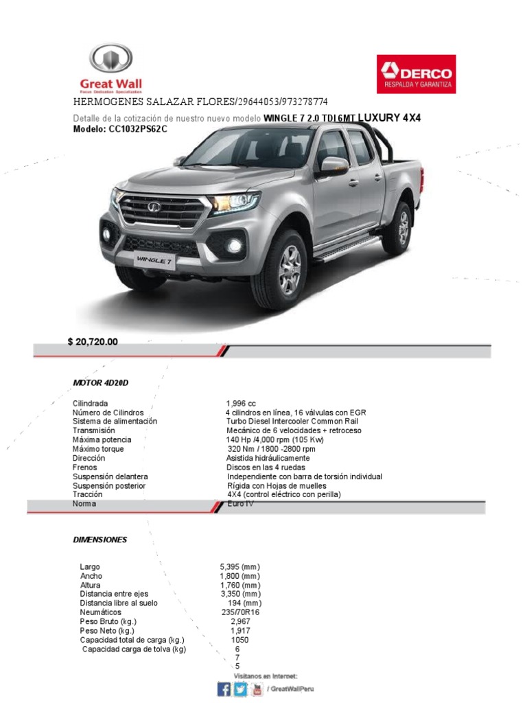 14 GW Wingle 7 4X4 Luxury | PDF | Airbag | Tracción en las cuatro ruedas