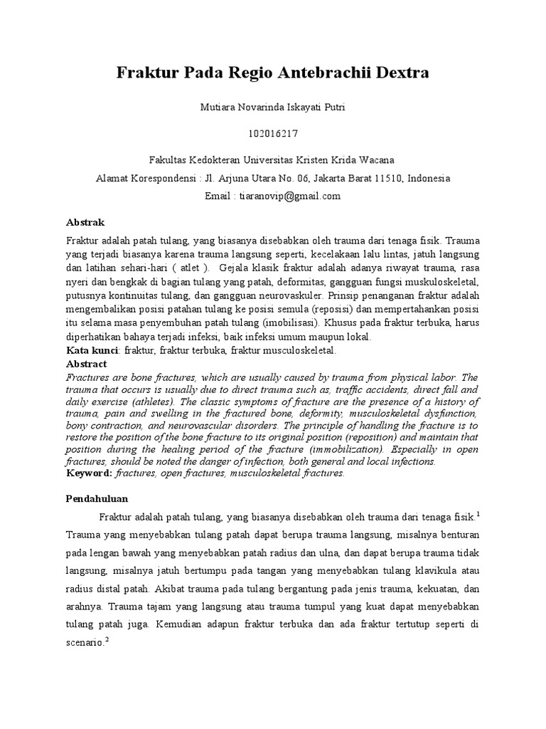 Fraktur Antebrachii Dextra: Penanganan dan Diagnosis | PDF ...